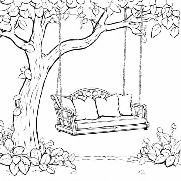 Descarga Columpio bajo un árbol Páginas para colorear En Línea ...