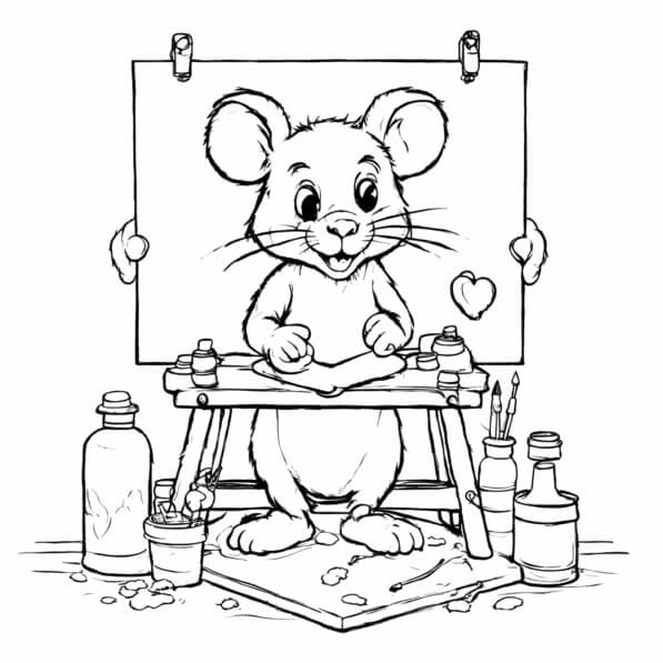 Download Cheerful Cartoon Mouse Painting Coloring pages Online ...