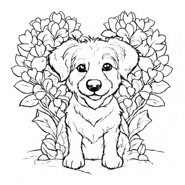 Download Cute Dog Surrounded by Flowers Coloring pages Online ...