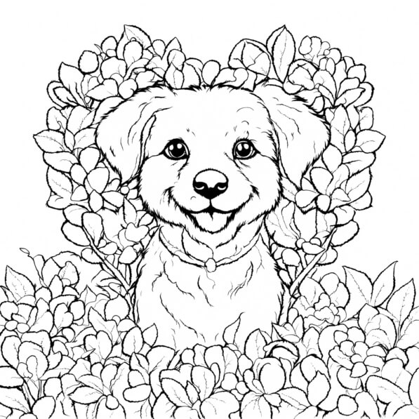Download Cute Dog Surrounded by Flowers Coloring pages Online ...