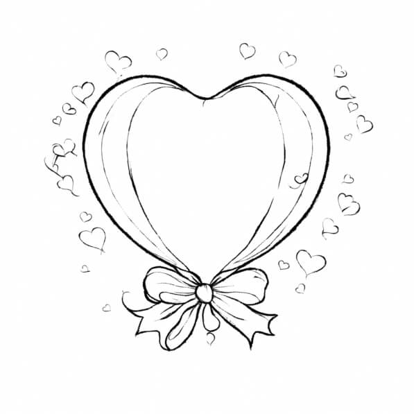 Download Decorative Heart with Ribbon and Floating Hearts Coloring ...