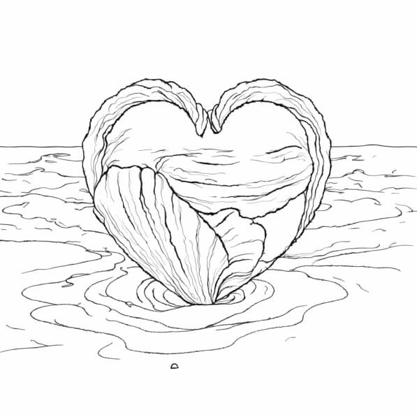 Download Stylized Heart Shape with Clam Shells Coloring pages Online ...