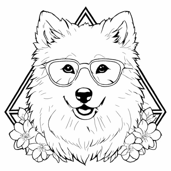 Download Cheerful Samoyed Dog Illustration with Glasses Coloring pages ...