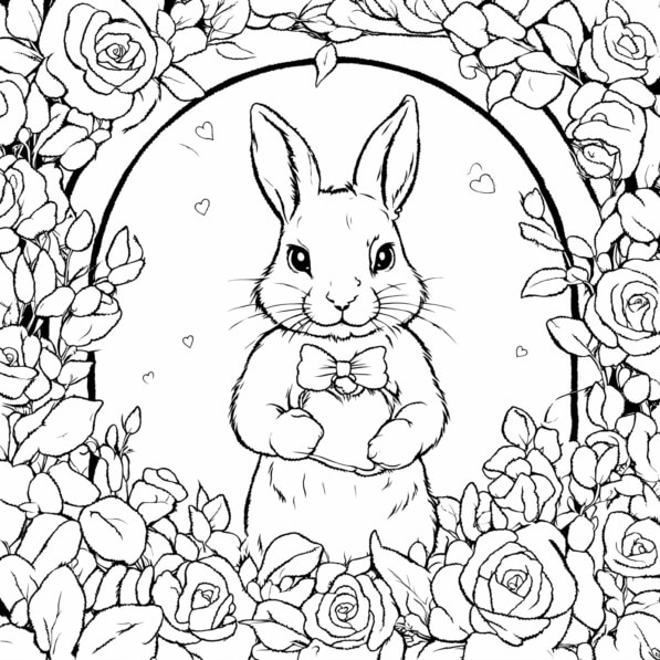 Download Whimsical Rabbit with Heart in Floral Border Coloring pages ...