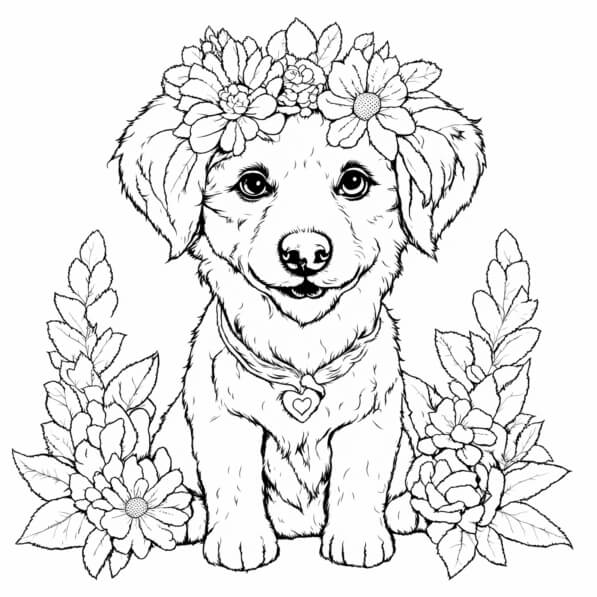Download Adorable Dog with Flower Crown Coloring pages Online ...