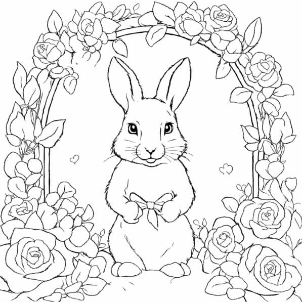 Descarga Conejo rodeado de flores Páginas para colorear En Línea ...