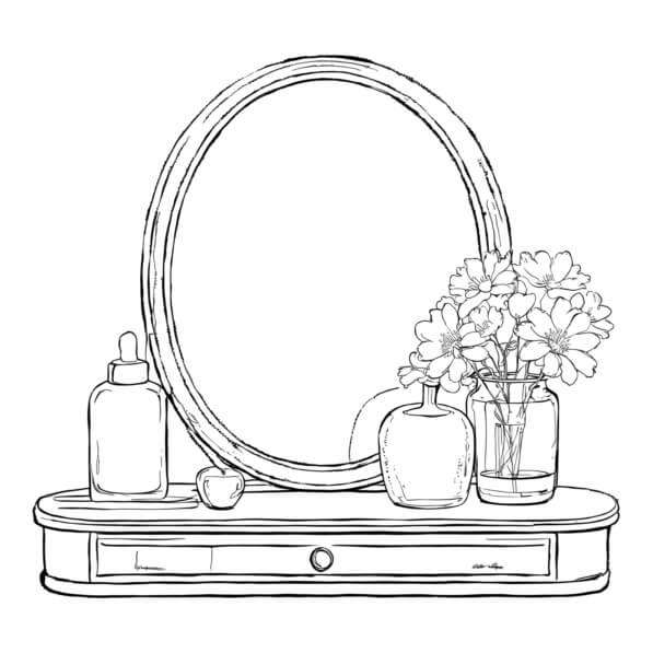 Download Elegant Vanity Table with Mirror and Flowers Coloring pages ...