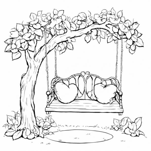 Descarga Columpio bajo un árbol Páginas para colorear En Línea ...