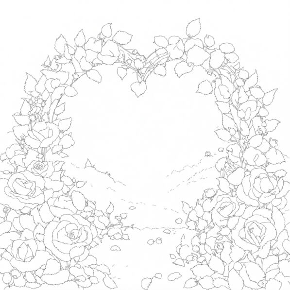 Download Heart-Shaped Rose Arch Coloring pages Online - Creative Fabrica