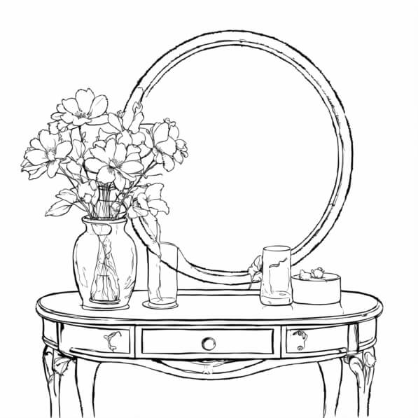 Download Elegant Vanity Table with Flowers and Mirror Coloring pages ...