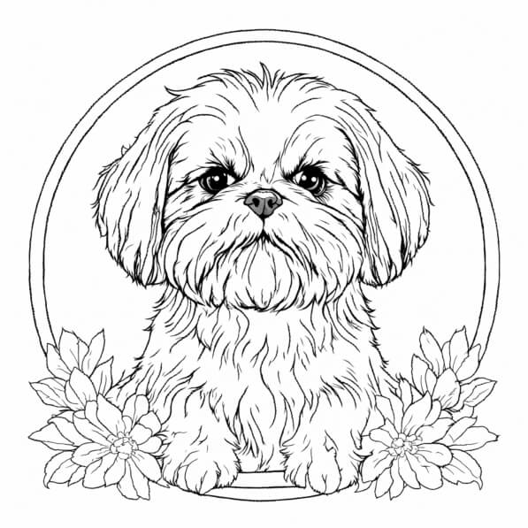 Descarga Dibujo detallado a líneas de un perro con flores Páginas para ...