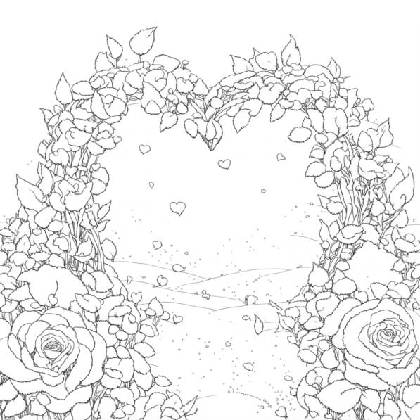 Download Floral Heart Arch Drawing Coloring pages Online - Creative Fabrica
