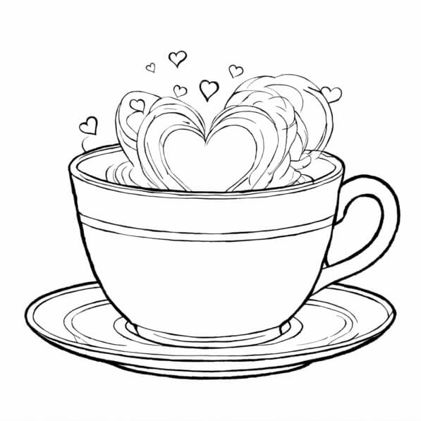 Download Cup of Love with Floating Hearts Coloring pages Online ...