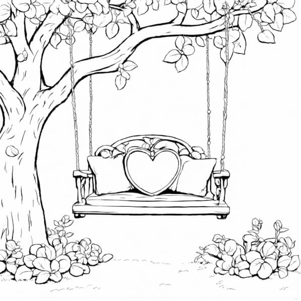 Descarga Un columpio romántico bajo un árbol Páginas para colorear En ...