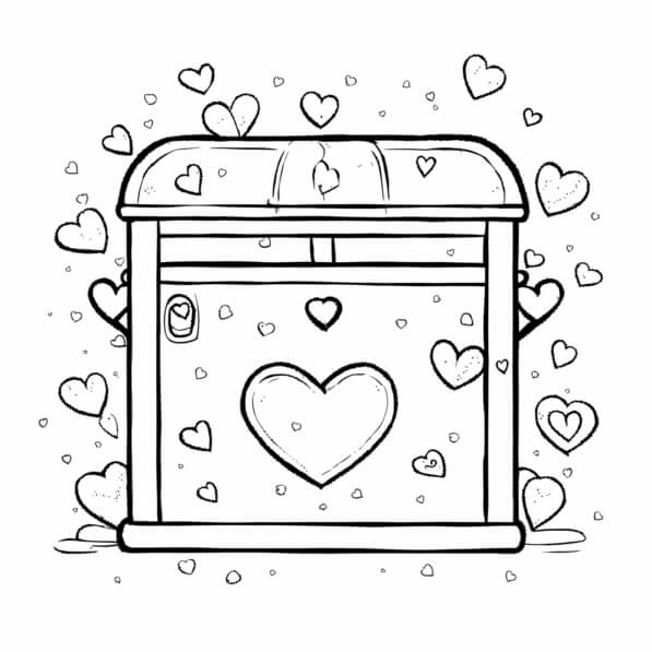 Download Whimsical Treasure Chest Surrounded by Hearts Coloring pages ...