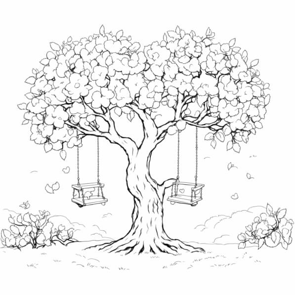 Download Playful Tree with Swings in Nature Coloring pages Online ...