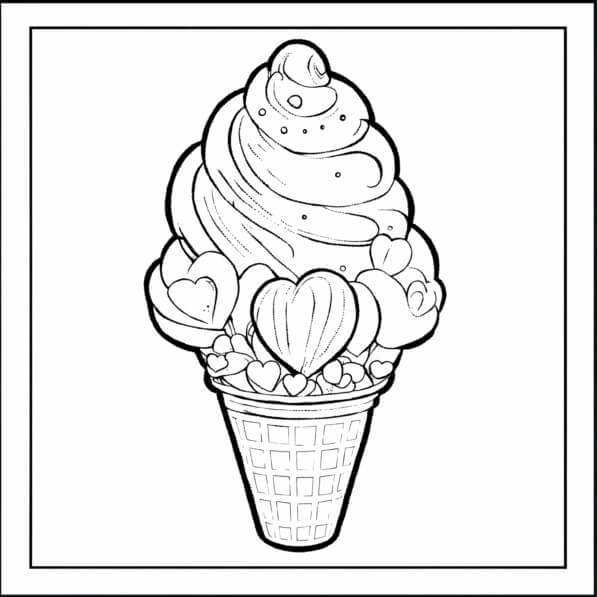 Download Ice Cream Cone with Heart Toppings Coloring pages Online ...