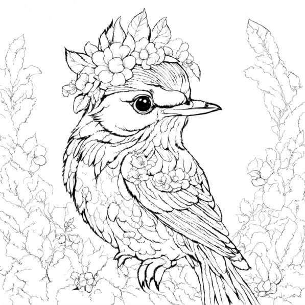 Download Bird with Floral Crown Illustration Coloring pages Online ...