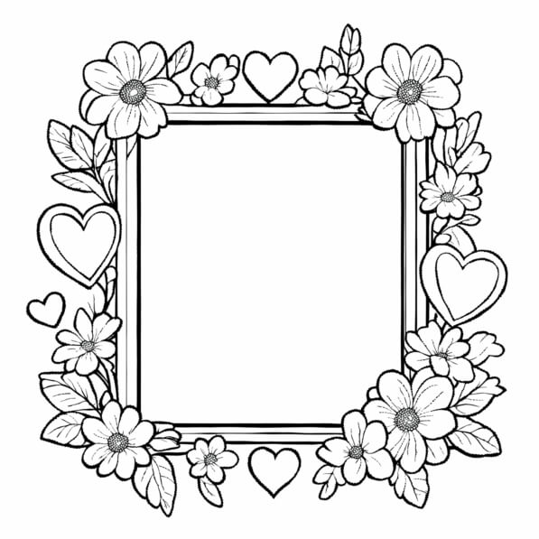 Download Floral and Heart Frame Coloring Page Coloring pages Online ...