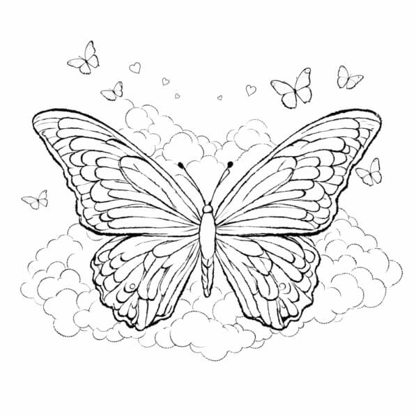 Download Intricate Butterfly Design with Clouds and Hearts Coloring ...