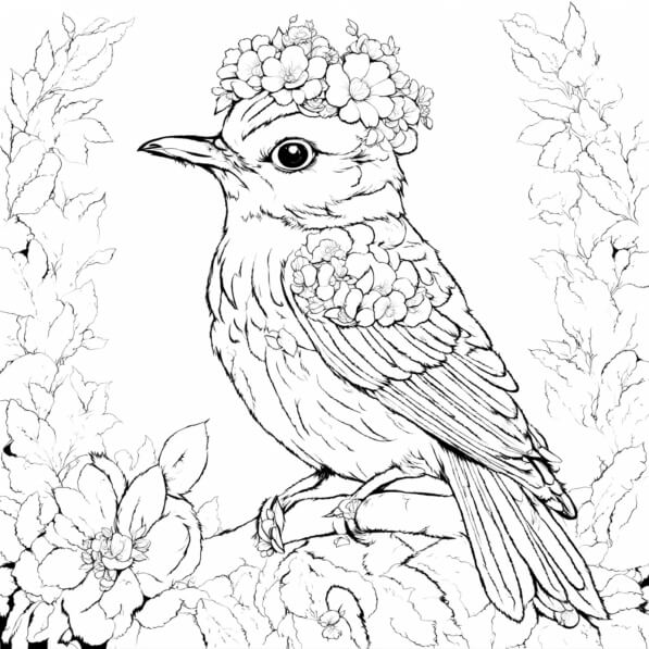 Download Illustrated Bird with Floral Accents Coloring pages Online ...