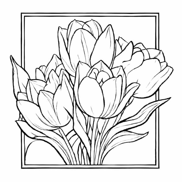 Download Bouquet of Tulips Line Drawing Coloring pages Online ...