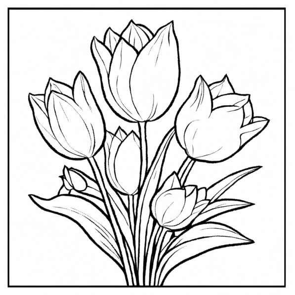 Download Bouquet of Tulips Line Drawing Coloring pages Online ...