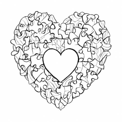 Download Heart-Shaped Coloring Page with Flowers and Leaves Coloring ...