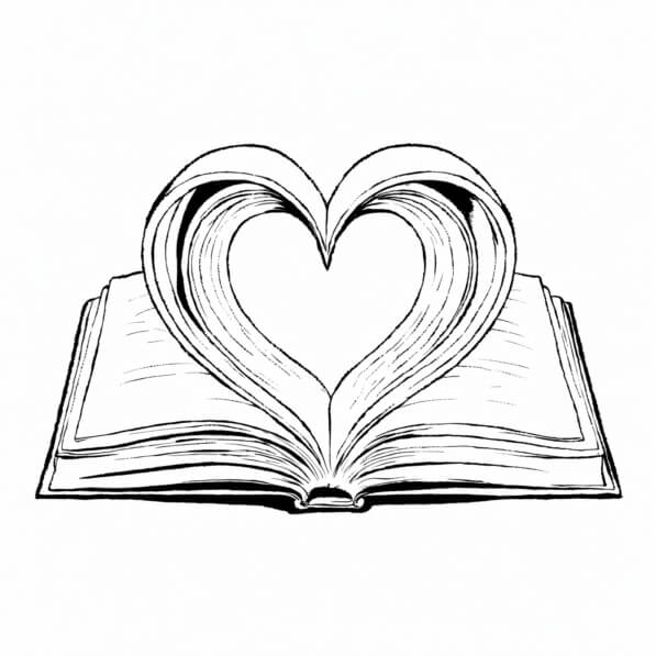 Download Heart-Shaped Pages in an Open Book Coloring pages Online ...