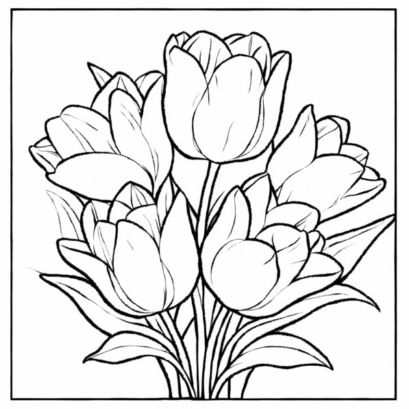 Download Line Drawing of Tulips Coloring pages Online - Creative Fabrica