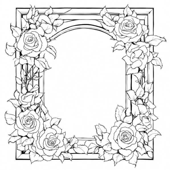 Download Decorative Rose Frame Coloring pages Online - Creative Fabrica