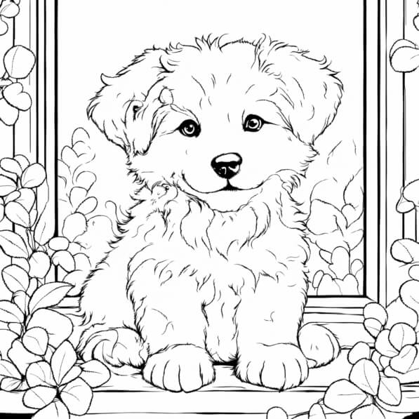Download Cute Puppy on a Window Ledge Coloring pages Online - Creative ...