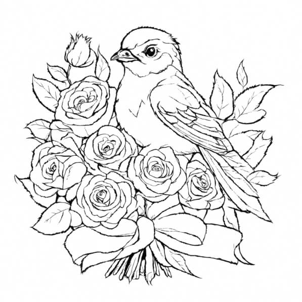 Download Bird and Roses Illustration Coloring pages Online - Creative ...