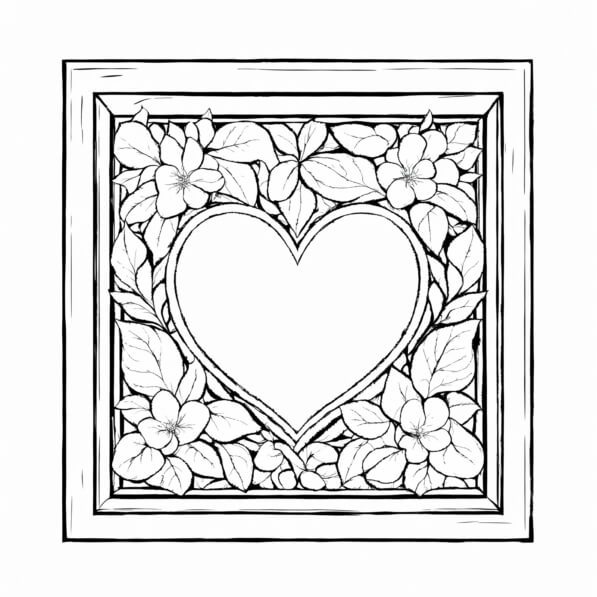 Download Floral Heart Frame Coloring pages Online - Creative Fabrica