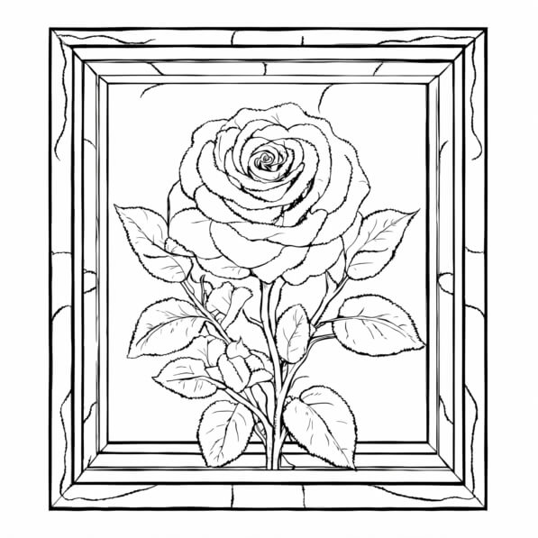 Download Intricate Rose Illustration in Frame Coloring pages Online ...