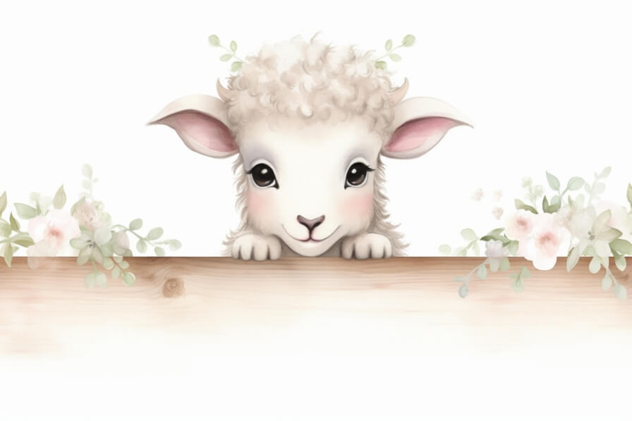 Download Cute Illustrated Lamb Peeking Over Fence with Floral Accents ...