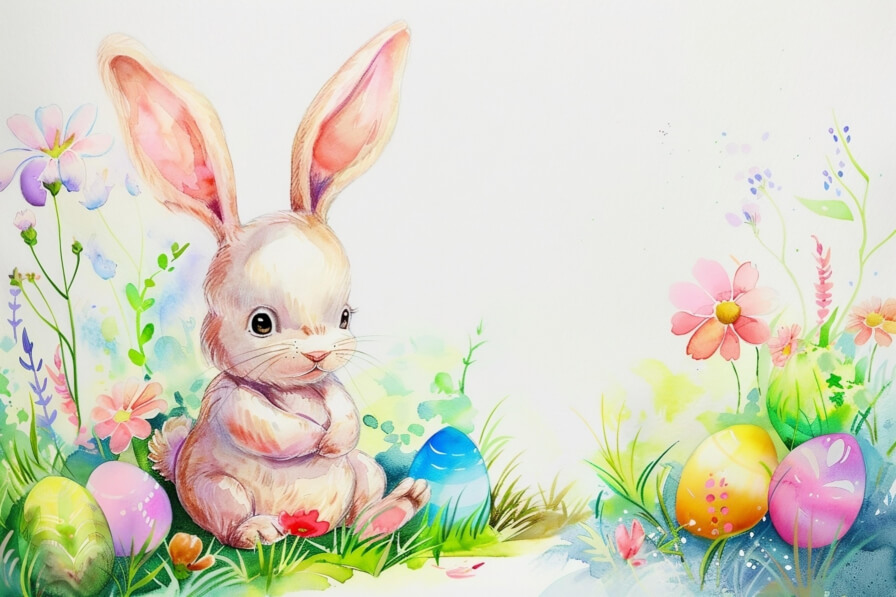 Baixe Coelho fofo com ovos de Páscoa coloridos e flores Backgrounds ...