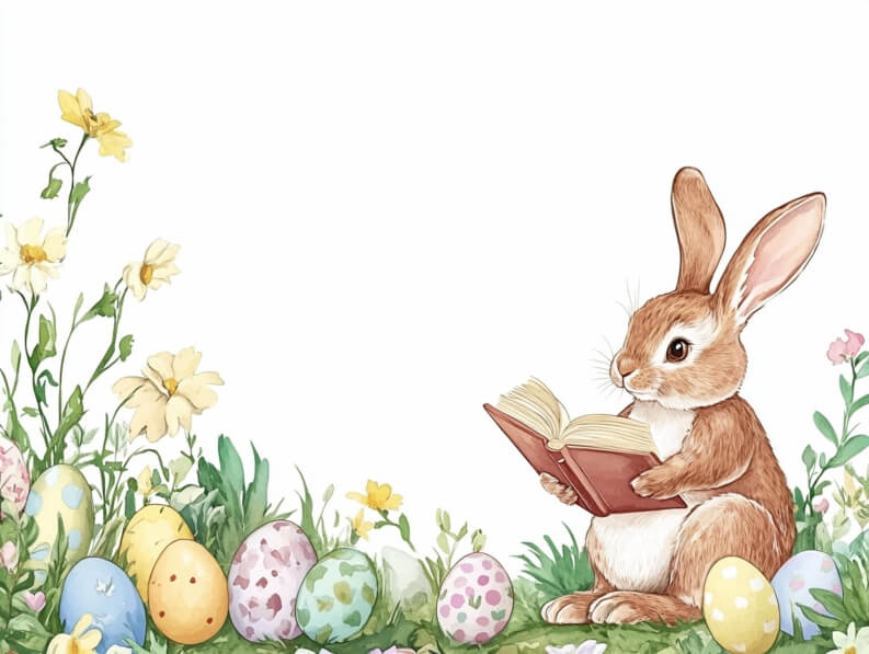 Download Rabbit Reading Book Surrounded by Easter Eggs Backgrounds ...