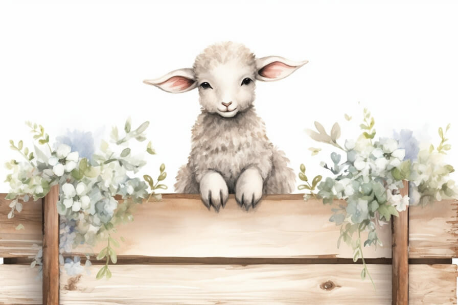 Download Fluffy Lam dat Over een Houten Hek met Bloemen Kijkt ...