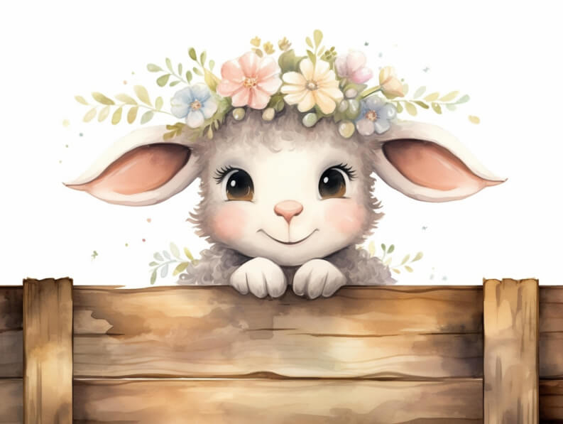 Download Cute Animated Lamb with Floral Crown Backgrounds Online ...
