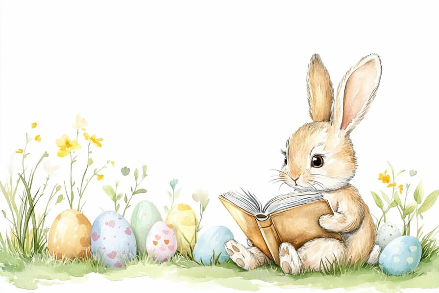 Download Rabbit Reading a Book Among Easter Eggs Backgrounds Online ...