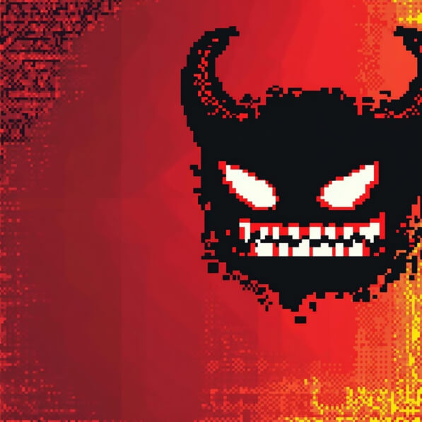 Download Pixelated Demon Face on Fiery Background Backgrounds Online ...