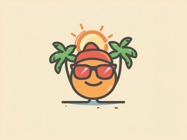 Download Vrolijk Cartoon Oranje Personage met Palmbomen Achtergronden ...