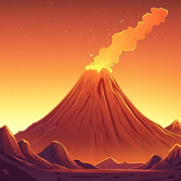 Scarica Vulcano che erutta al tramonto Sfondi Online - Creative Fabrica