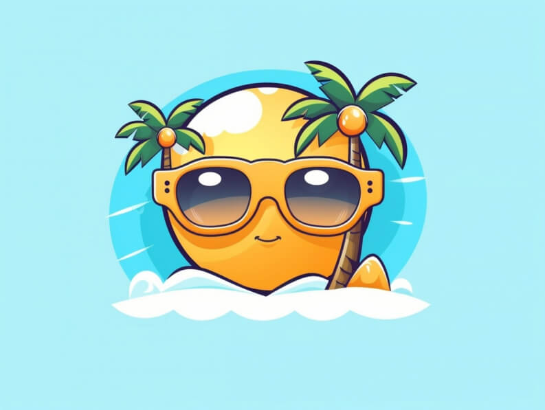 Download Vrolijk Cartoon Zon Personage met Palmbomen Achtergronden ...