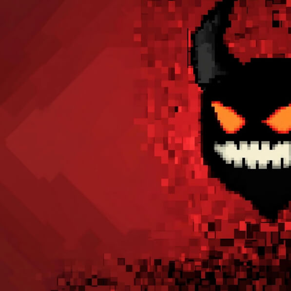 Download Pixelated Devil Character on Red Background Backgrounds Online ...