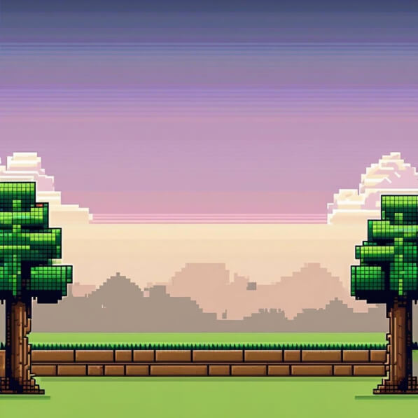 Download Pixelated Landscape with Trees and Gradient Sky Backgrounds ...