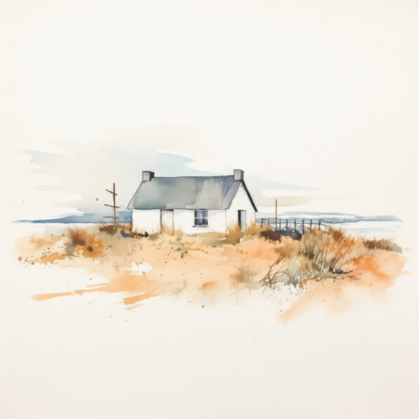 Download Watercolor Painting of a Cottage in a Sandy Landscape ...