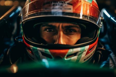 Action-Packed Image of a Driver Wearing a Racing Helmet and Driving a ...