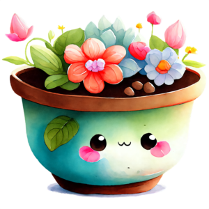 Download Cute Cartoon Plant Pot with Colorful Flowers and Succulents ...